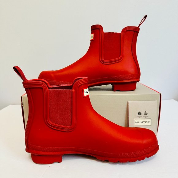 Hunter | Shoes | Hunter Original Chelsea Rain Ankle Boots Military Red ...